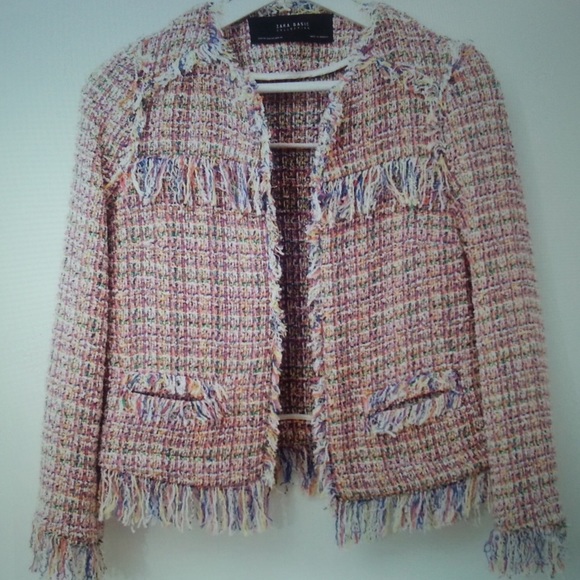 Zara | Jackets & Coats | Zara Tweed Boucle Frayed Multicolored Jacket ...